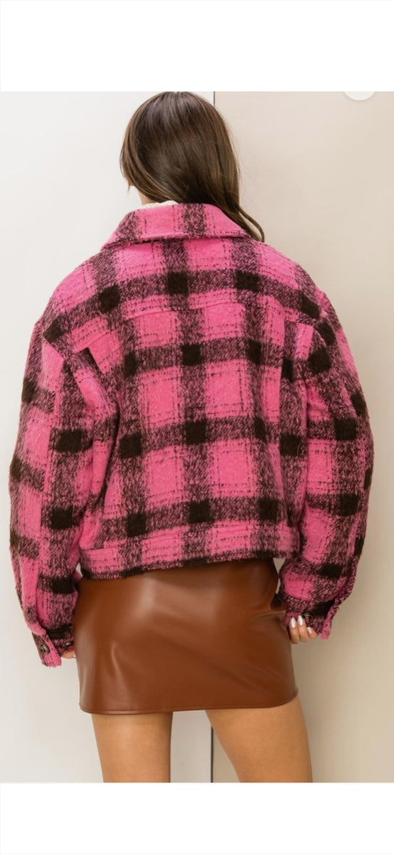 Cher Pink Plaid Fuzzy Shacket – The Look By Lucy
